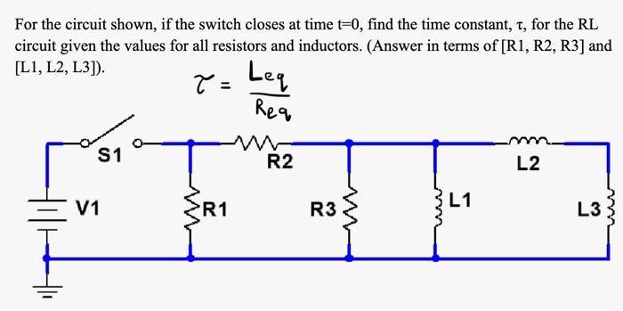 Solved For the circuit shown, if the switch closes at time | Chegg.com