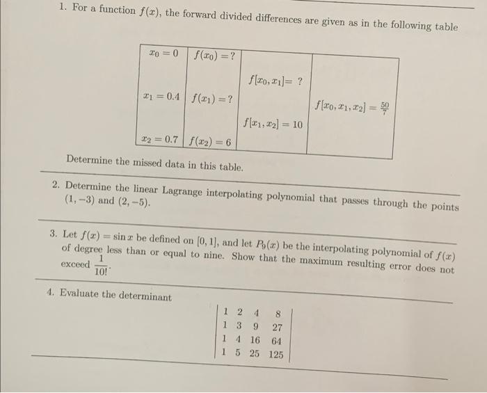 Solved 1. For a function f(x), the forward divided | Chegg.com