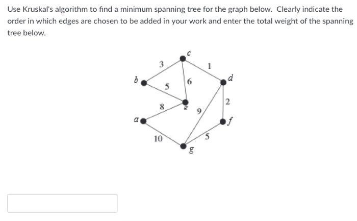 Solved Use Kruskal's algorithm to find a minimum spanning | Chegg.com