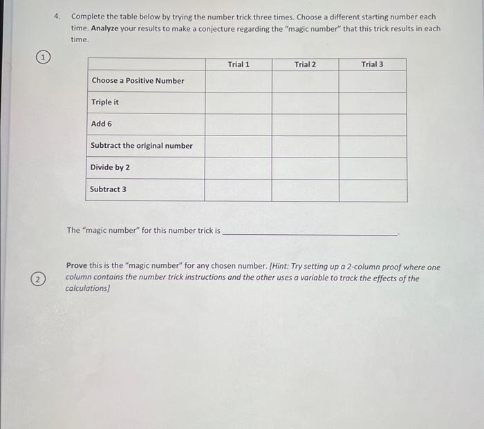 Solved 4. Complete the table below by trying the number | Chegg.com