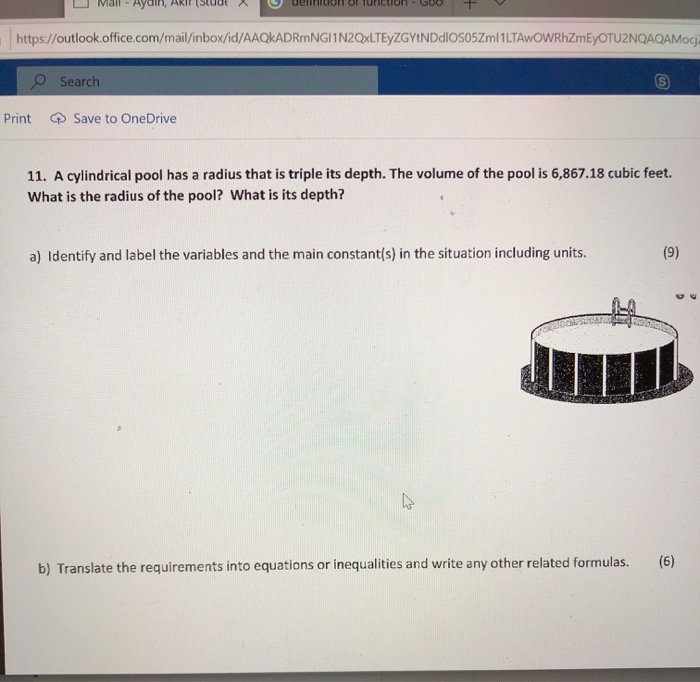 Solved A cylindrical pool has a radius that is triple its | Chegg.com
