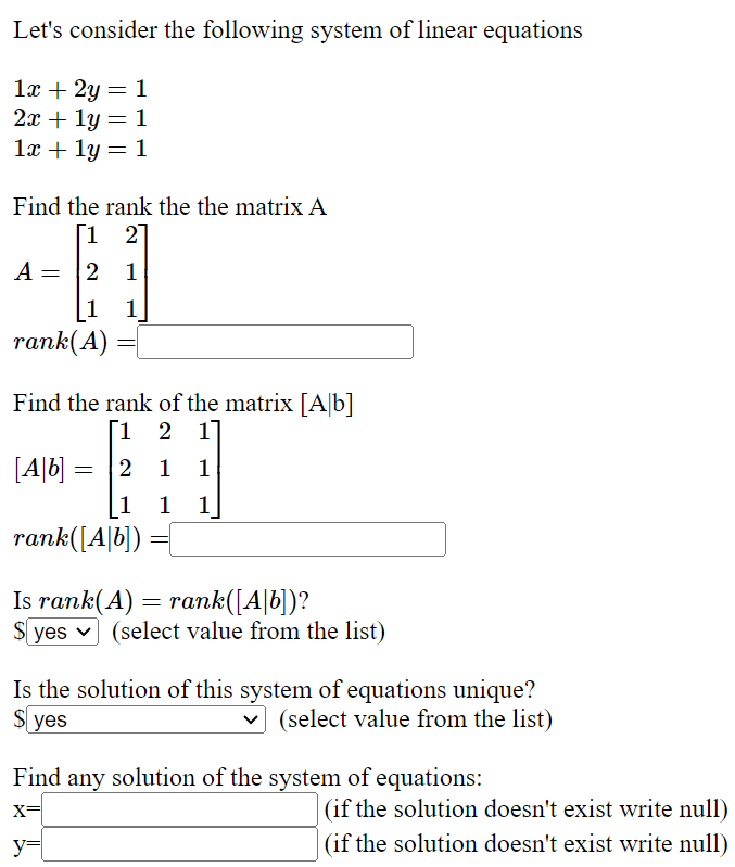 Solved Let's consider the following system of linear | Chegg.com