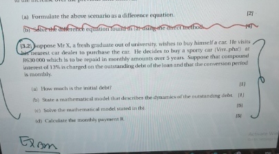 Solved (a) ﻿Formulate the above scenario as a difference | Chegg.com
