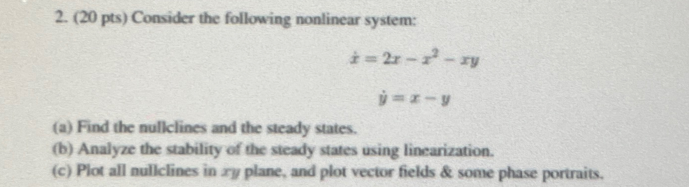 Solved (20 ﻿pts) ﻿Consider the following nonlinear | Chegg.com