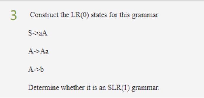 Solved 3 Construct the LR(0) states for this grammar S->A | Chegg.com