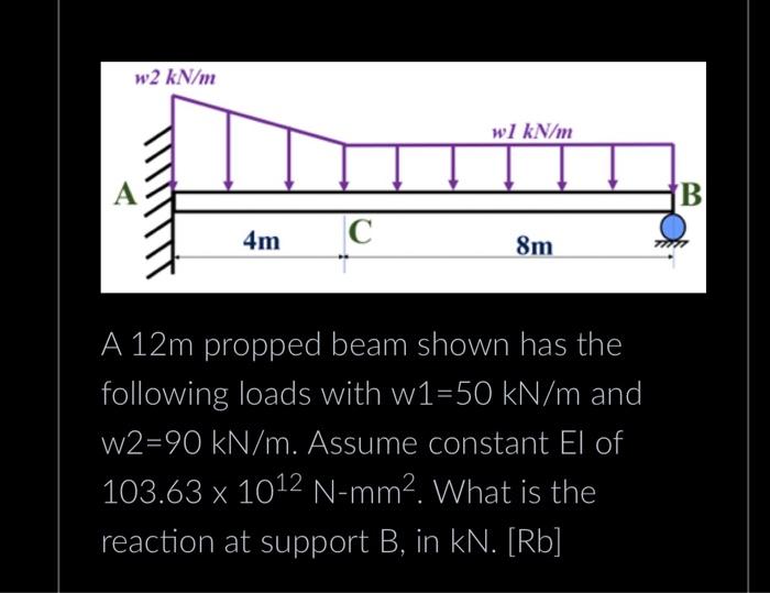 Solved A 12 m propped beam shown has the following loads | Chegg.com