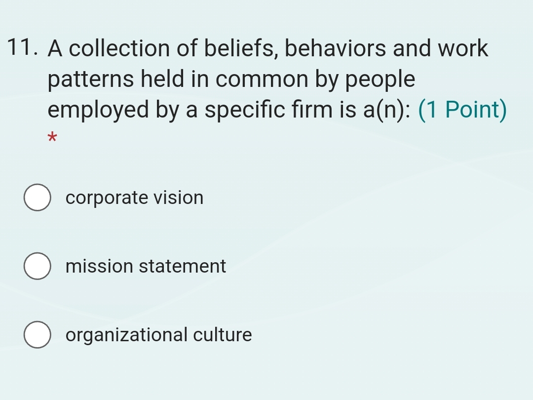 Solved A collection of beliefs, behaviors and work patterns | Chegg.com