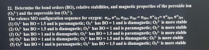 Solved 22. Determine the bond orders (BO), relative | Chegg.com
