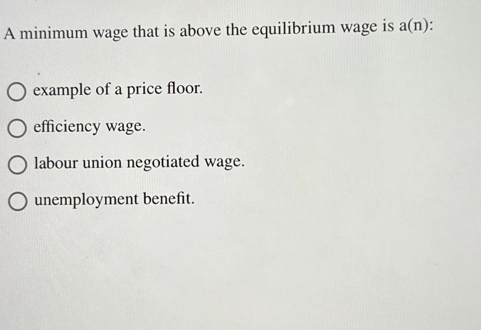Solved A minimum wage that is above the equilibrium wage is | Chegg.com
