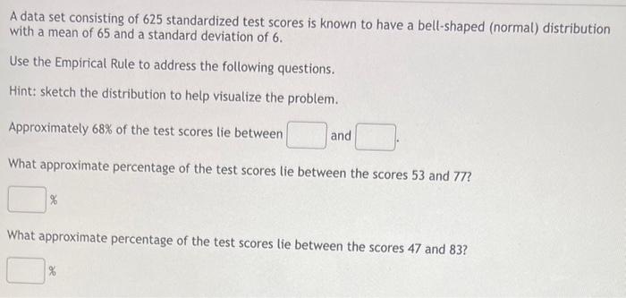 Solved A data set consisting of 625 standarized test scores | Chegg.com