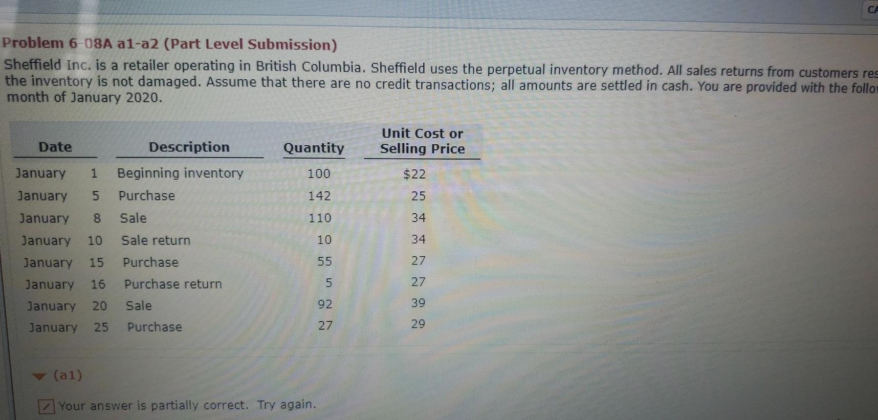 Solved Problem 6-08A al-a2 (Part Level Submission) Sheffield | Chegg.com