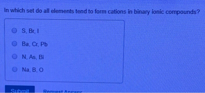 Solved In which set do all elements tend to form cations in | Chegg.com