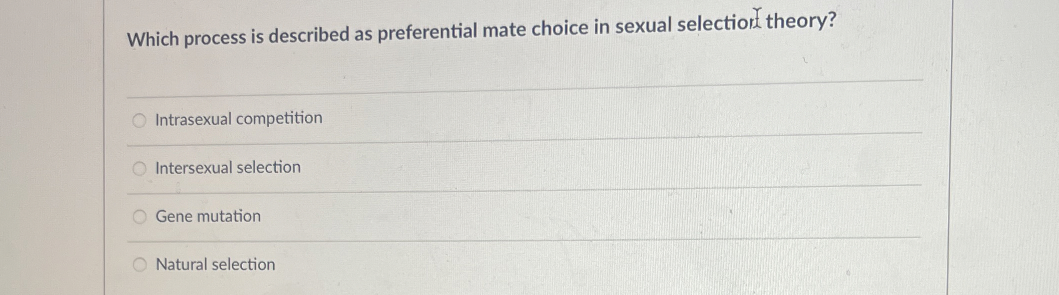 Solved Which process is described as preferential mate | Chegg.com