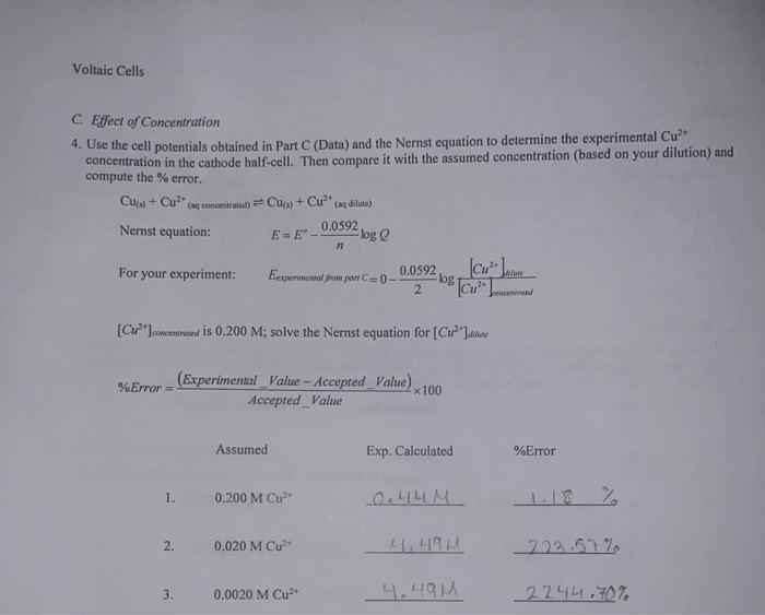 Solved C. Effect of Concentration 4. Use the cell potentials | Chegg.com
