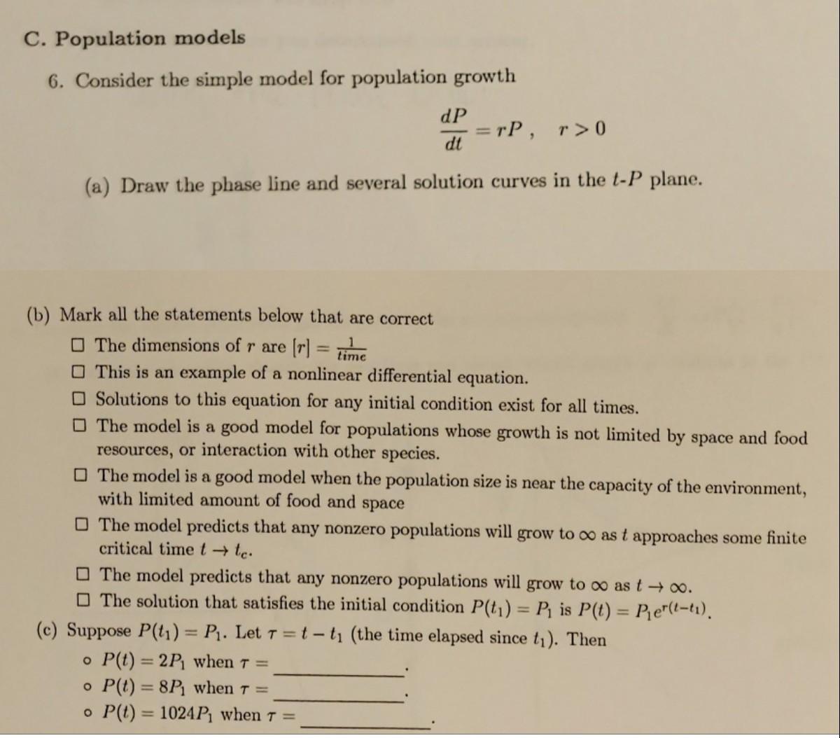 Solved C. Population models 6. Consider the simple model for | Chegg.com