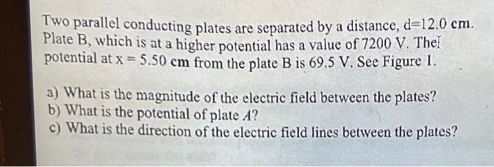 Solved Two parallel conducting plates are separated by a | Chegg.com