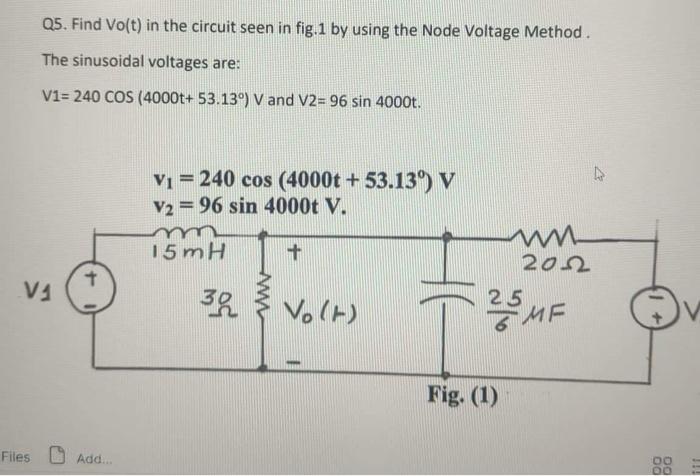 Solved Q5. Find Vo(t) in the circuit seen in fig.1 by using | Chegg.com