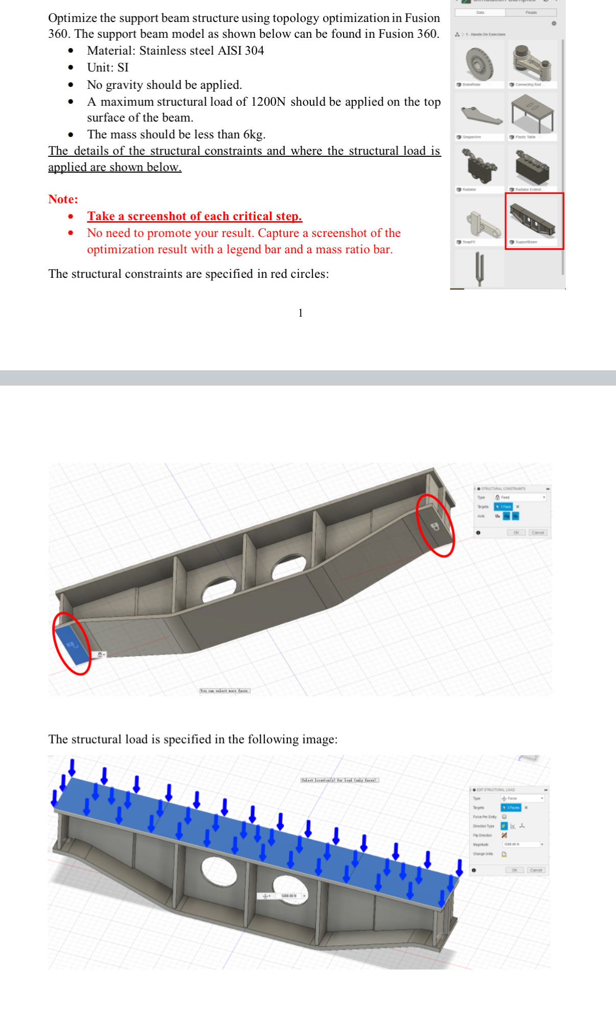 Solved Optimize the support beam structure using topology | Chegg.com