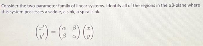 Solved Consider the two-parameter family of linear systems. | Chegg.com
