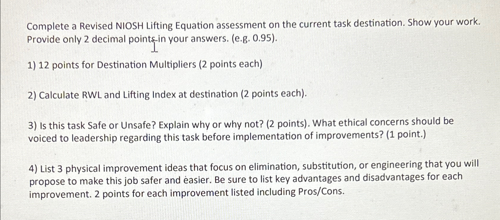 Solved Complete a Revised NIOSH Lifting Equation assessment | Chegg.com