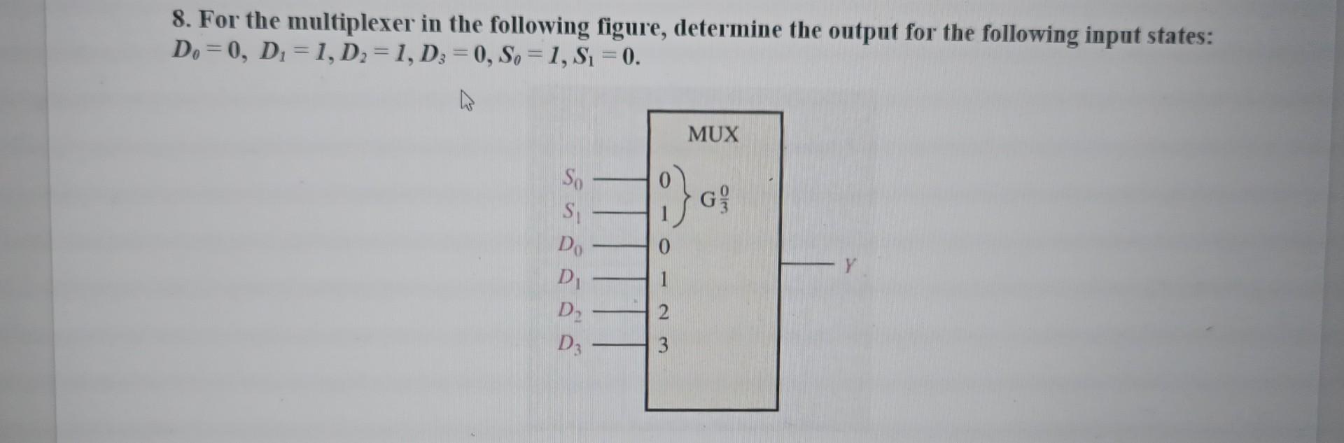 Solved 8. For the multiplexer in the following figure, | Chegg.com