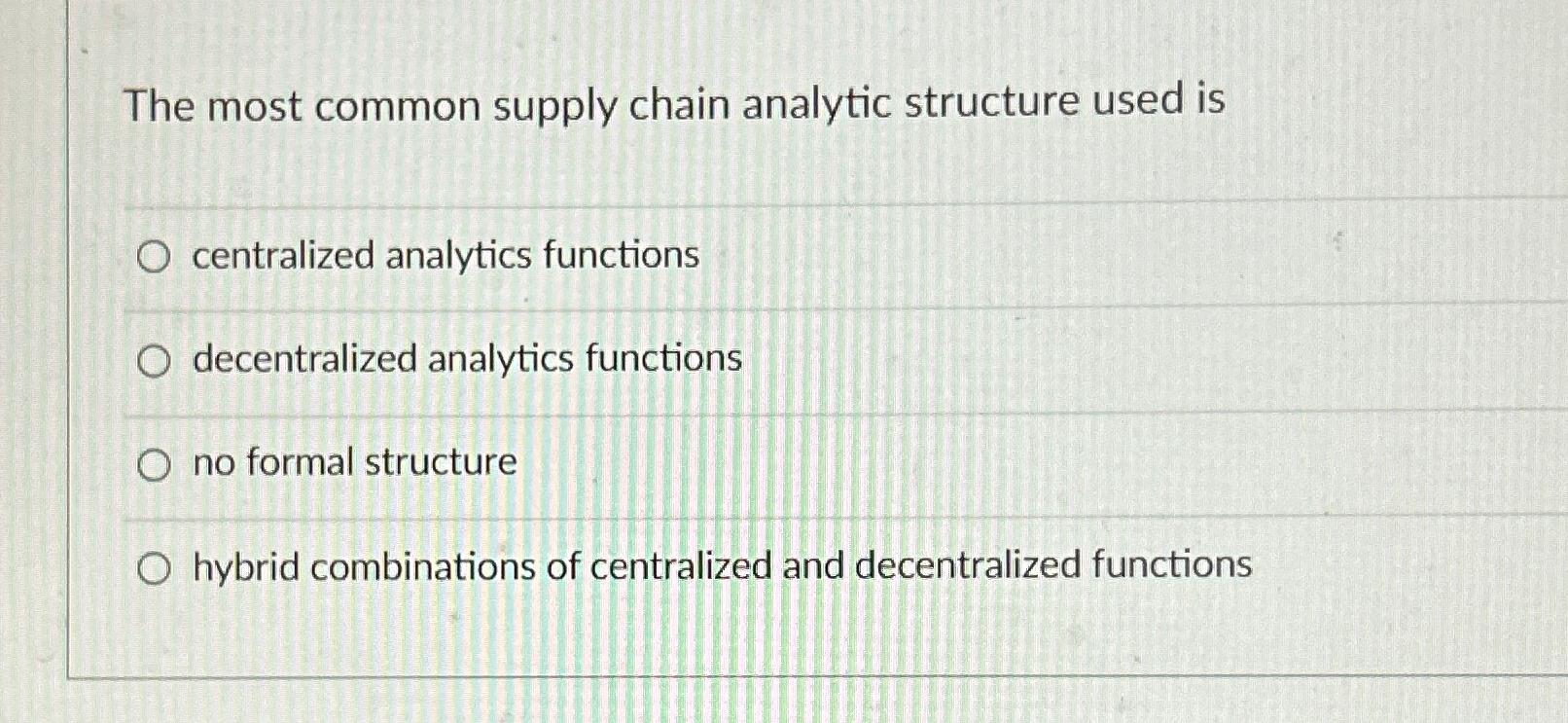 Solved The most common supply chain analytic structure used | Chegg.com