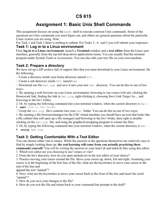 Solved Cs 615 Assignment 1 Basic Unix Shell Commands This 0236
