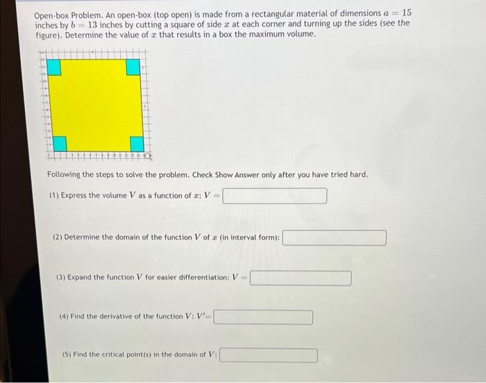 Solved Open-box Problem. An open-box (top open) is made from | Chegg.com