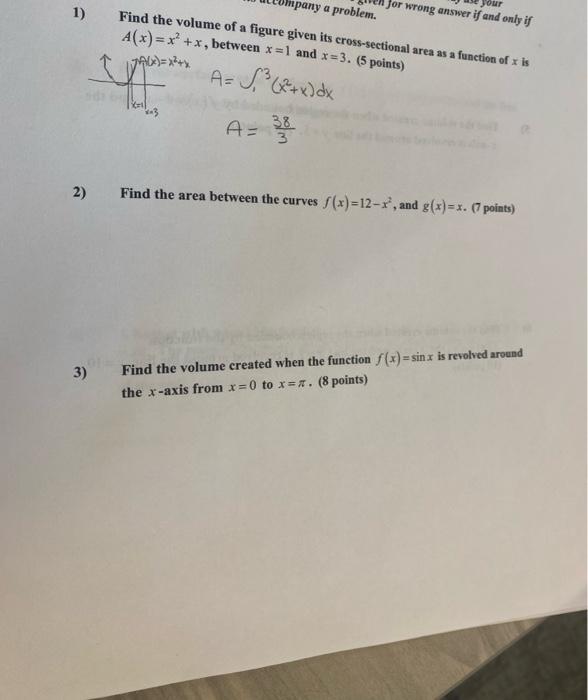 Solved A(x)=x2+x, between x=1 and x=3. (5 points) area as a | Chegg.com