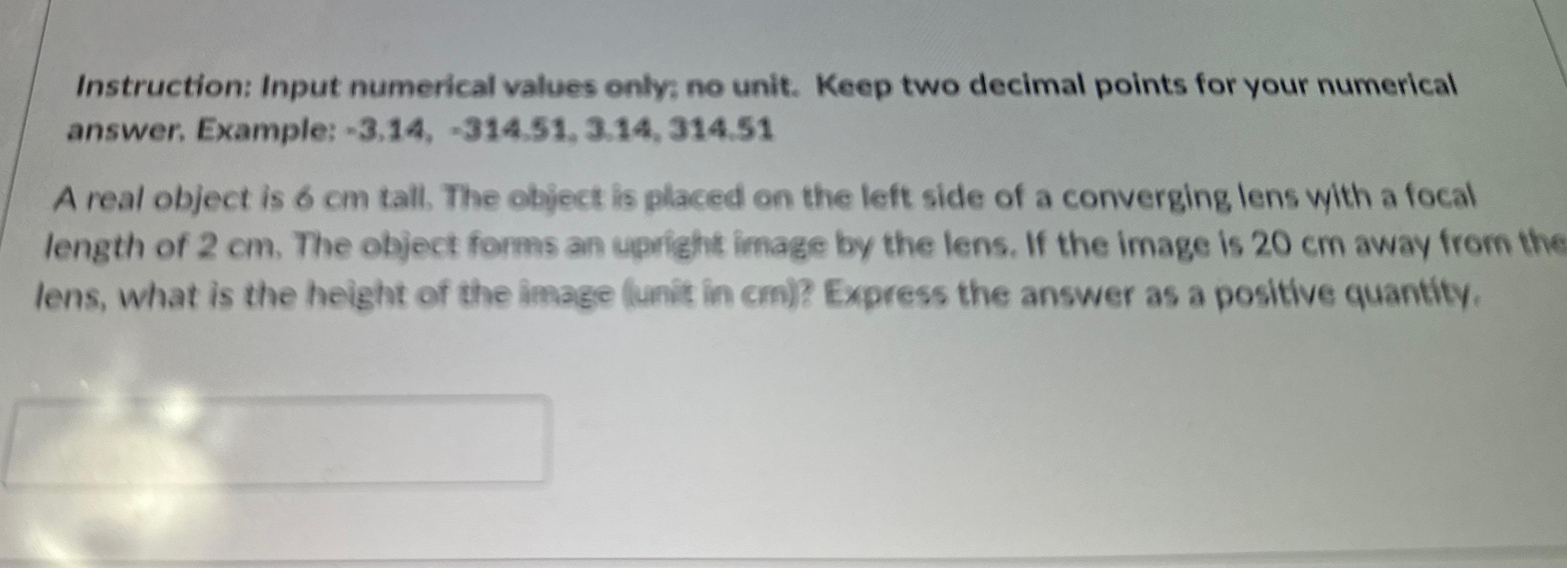 Solved Instruction: Input numerical values only; no unit. | Chegg.com
