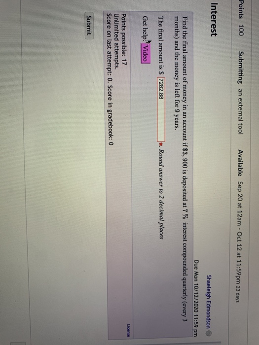 Solved Points 100 Submitting an external tool Available Sep | Chegg.com