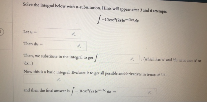 Solved Solve the integral below with u-substitution. Hints | Chegg.com