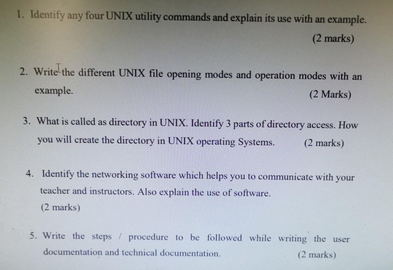 Solved 1. Identify any four UNIX utility commands and | Chegg.com
