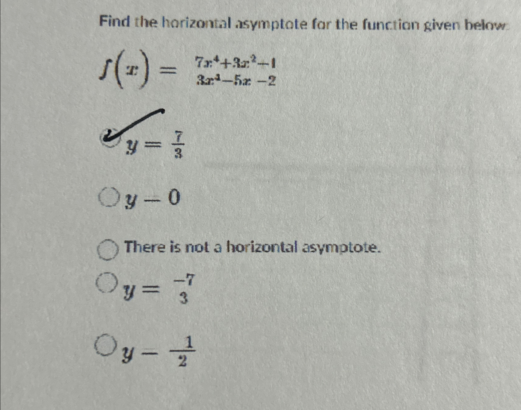 Solved Find the horizontal asymptote for the function given | Chegg.com