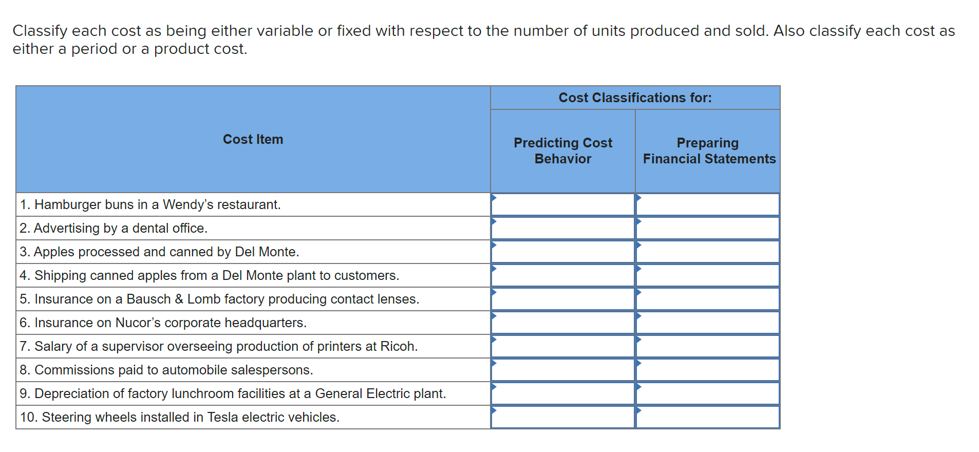 Solved Classify each cost as being either variable or fixed | Chegg.com