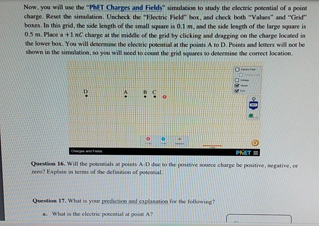Solved Now, you will use the PhET Charges and Fields' | Chegg.com