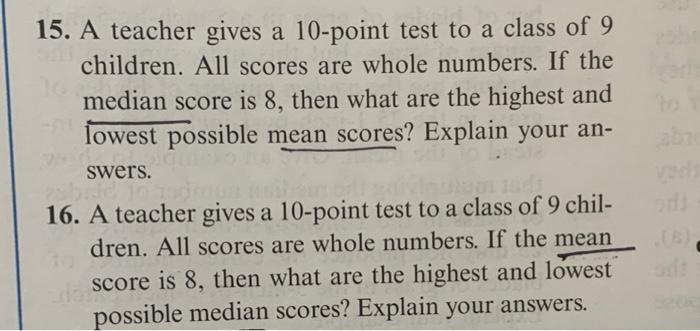 Solved 15. A teacher gives a 10-point test to a class of 9 | Chegg.com