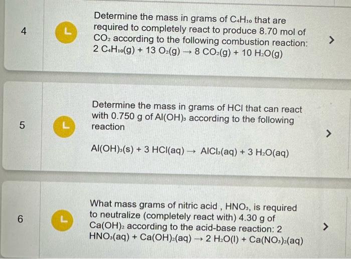 Solved Determine the mass in grams of C4H10 that are | Chegg.com