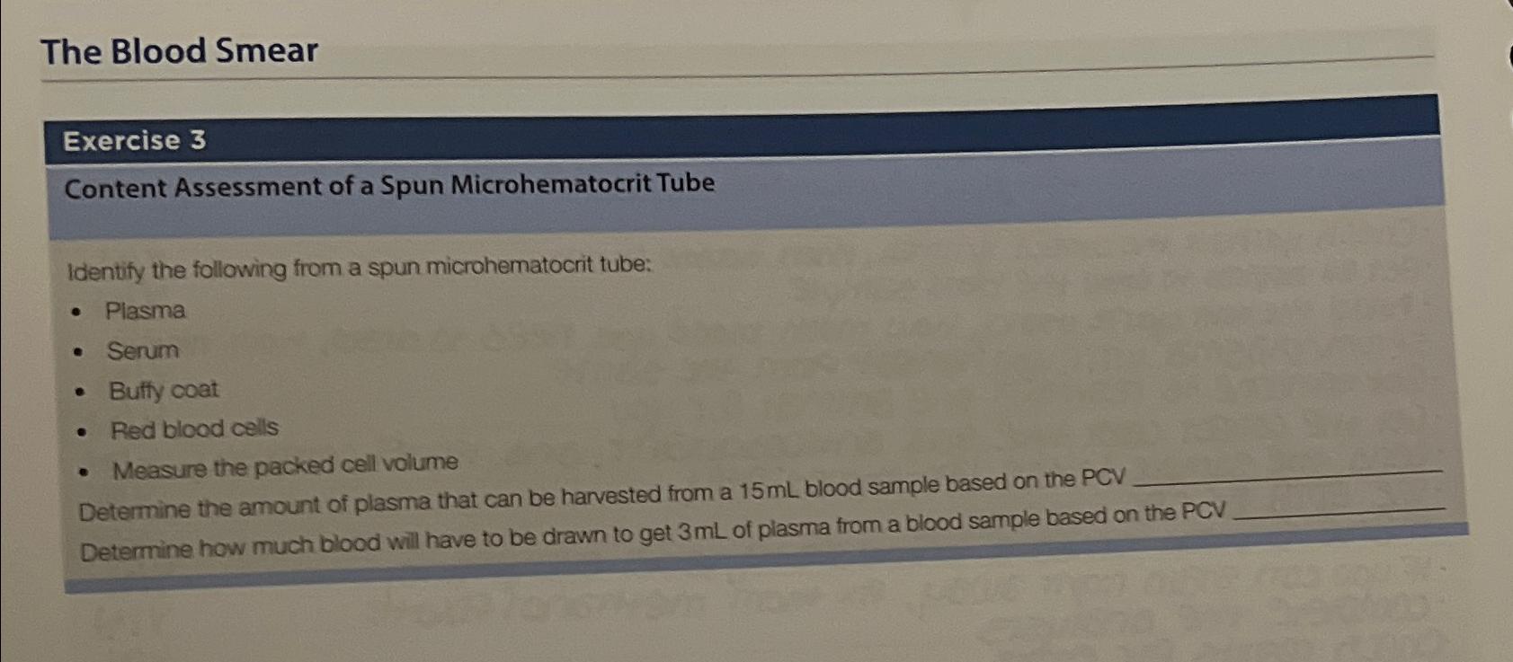 Solved The Blood SmearExercise 3Content Assessment of a Spun | Chegg.com
