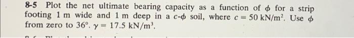Solved 8-5 Plot the net ultimate bearing capacity as a | Chegg.com