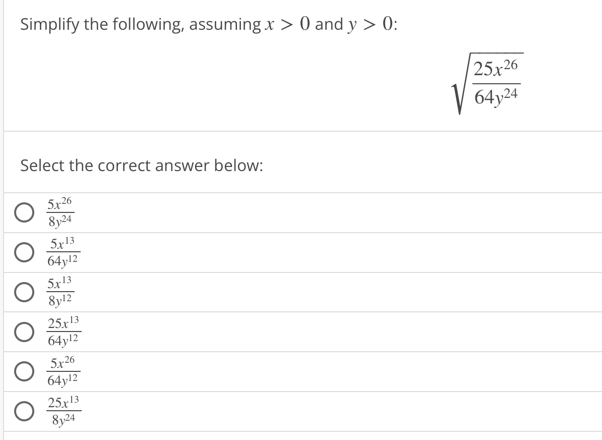 Solved Simplify the following, assuming x>0 ﻿and y>0 | Chegg.com