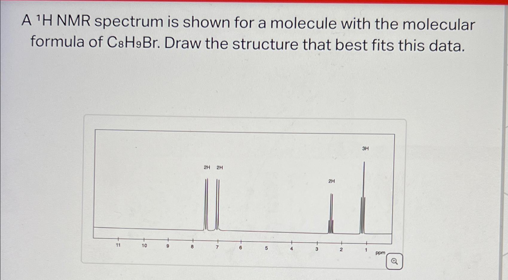 Solved A ?1H ﻿NMR spectrum is shown for a molecule with the | Chegg.com