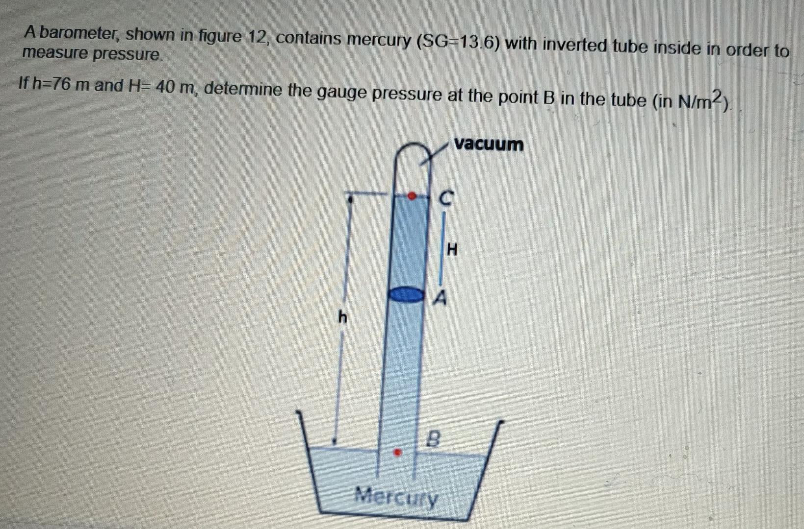 Solved A barometer, shown in figure 12, contains mercury | Chegg.com
