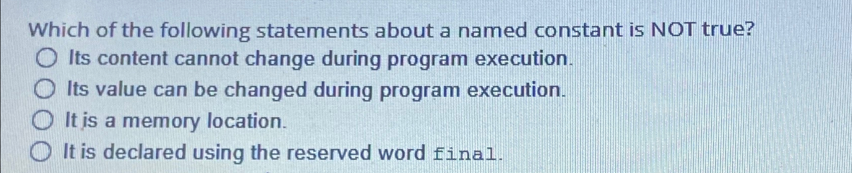 Solved Which of the following statements about a named | Chegg.com