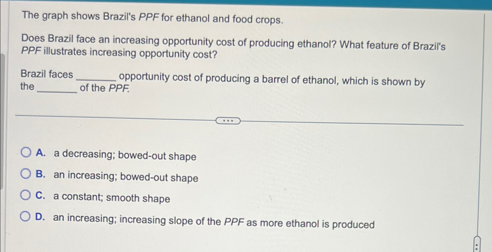 Solved The graph shows Brazil's PPF for ethanol and food | Chegg.com