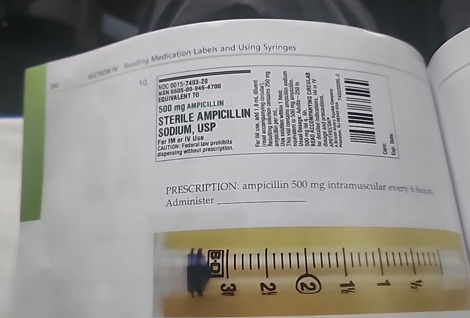 Solved PRESCRIPTION: ampicillin 500mg ﻿intramuscular every 6 | Chegg.com