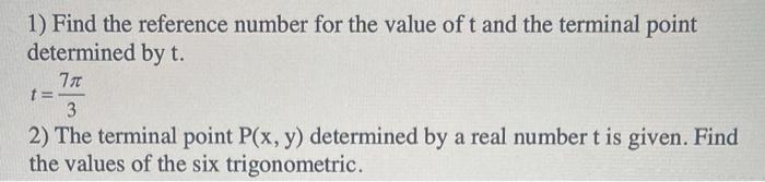 Solved 1) Find the reference number for the value of t and | Chegg.com