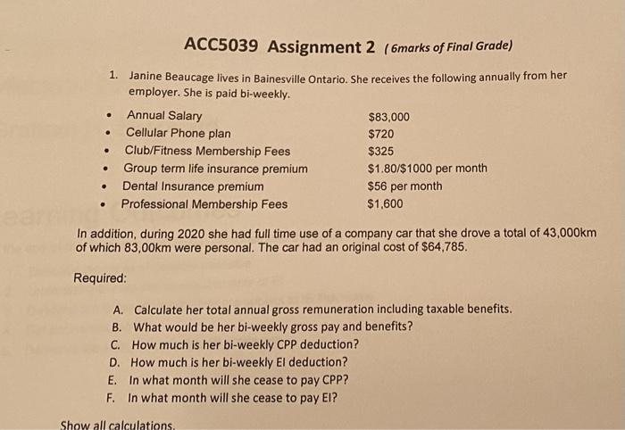 calculate her total annual gross remuneration | Chegg.com