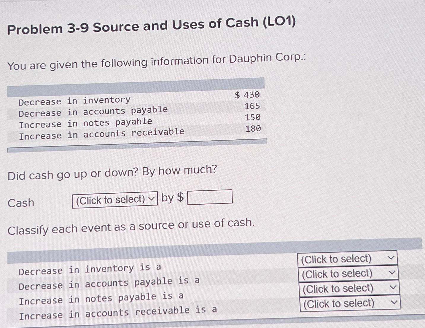 Solved Problem 3-9 ﻿Source and Uses of Cash (LO1)You are | Chegg.com