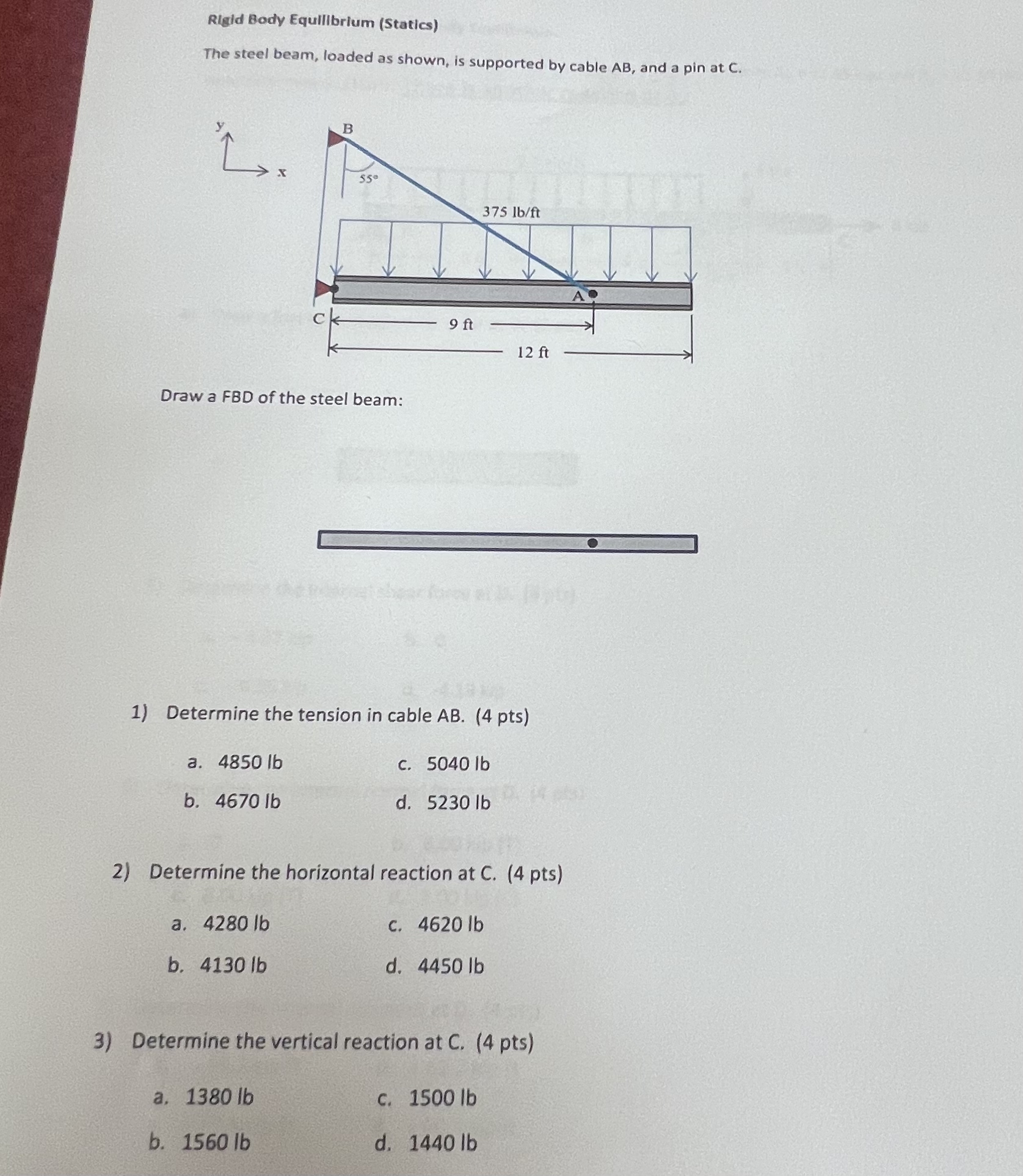 Solved Rigid Body Equillbrium (Statics)The steel beam, | Chegg.com
